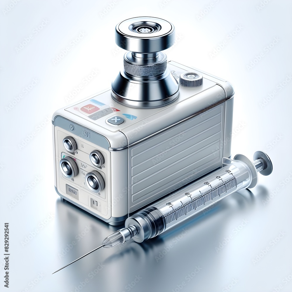 Subcutaneous syringe. Syringes with blue needles. Medical Injectors ...
