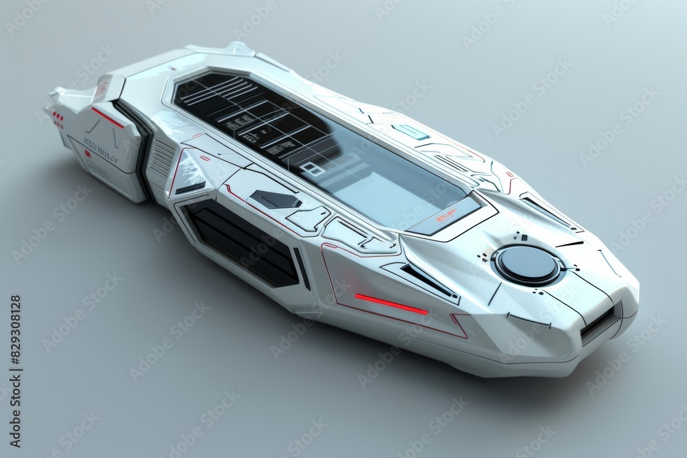 An editorial image of a futuristic mp3 player, rendered in a detailed ...