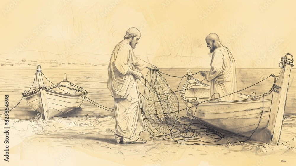 Biblical Illustration: The Calling of the Disciples, Jesus Calls Peter ...