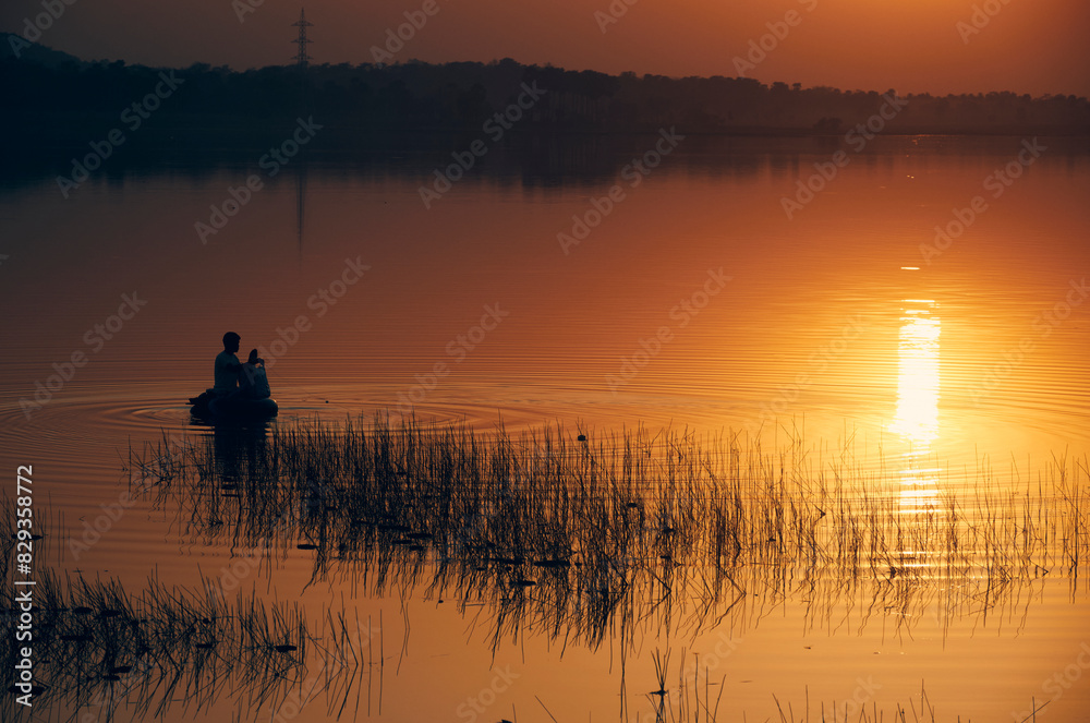 majestic evening view at Baranti lake (a popular travel spot in Purulia ...