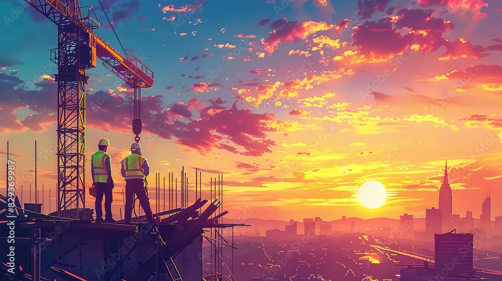 Illustrate a scene of dynamic highway construction progress, with ...