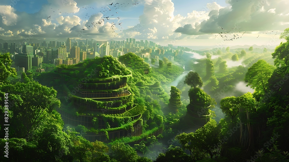 Stock-Illustration „Picture a future where lush green landscapes thrive once more, free from the ...