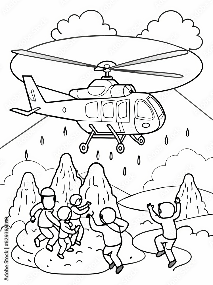 Helicopter Rescue Mission Illustrate a helicopter airlifting people to ...