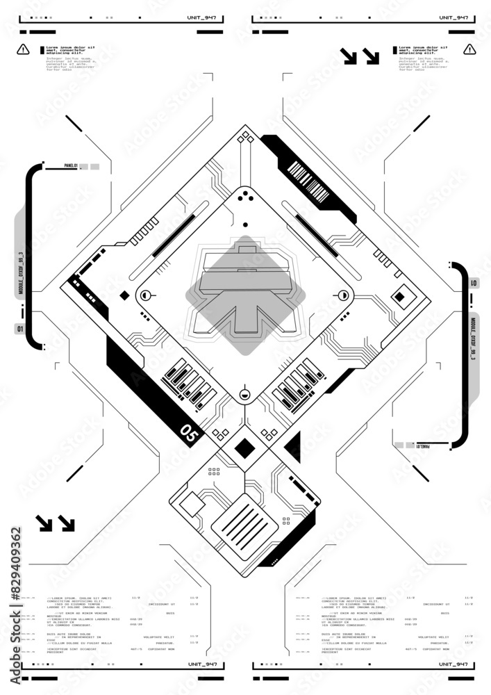 Tech Abstract poster template with HUD elements. cyber culture, Modern ...