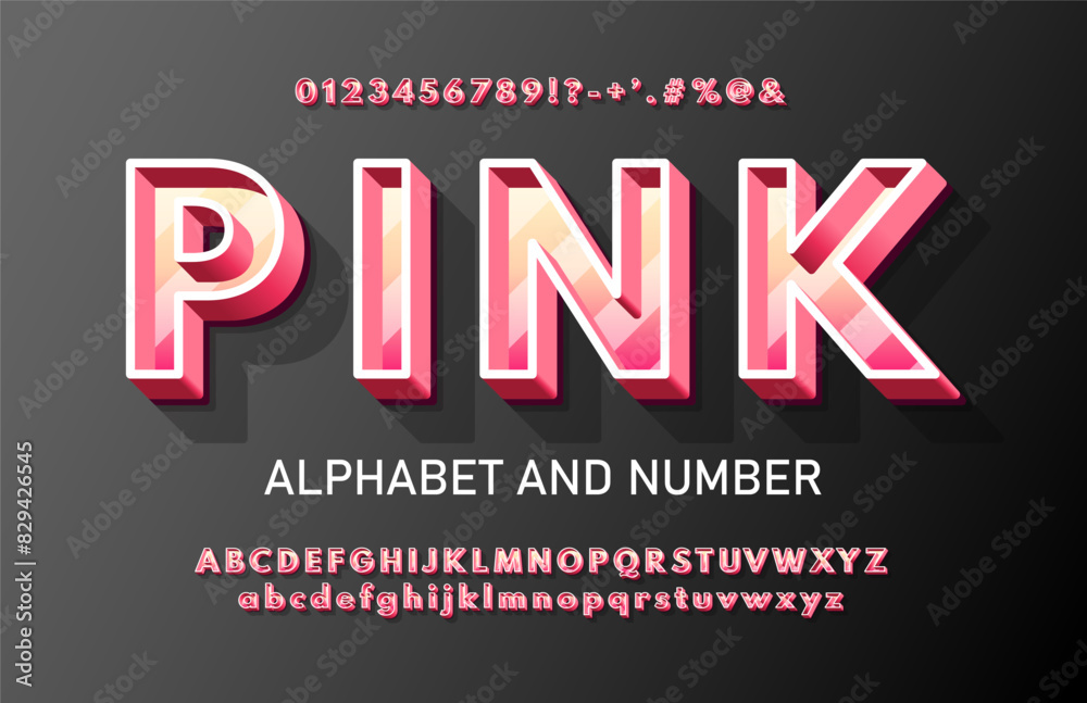 Modern pink volumetric 3d alphabet with a thin outline and stripes ...