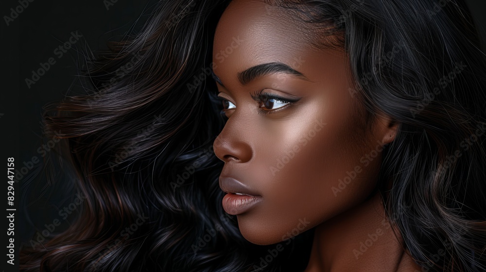 woman with long angular hair blowing out the curls, in the style of ...