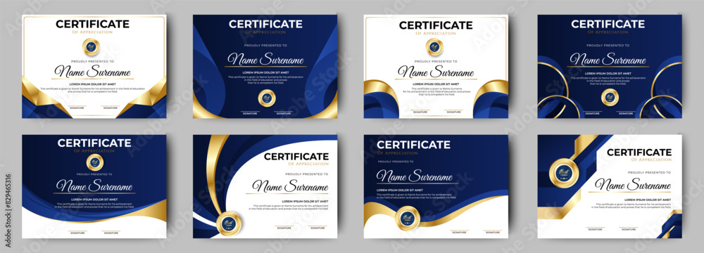 Certificates of completion template with luxury badge and modern line ...