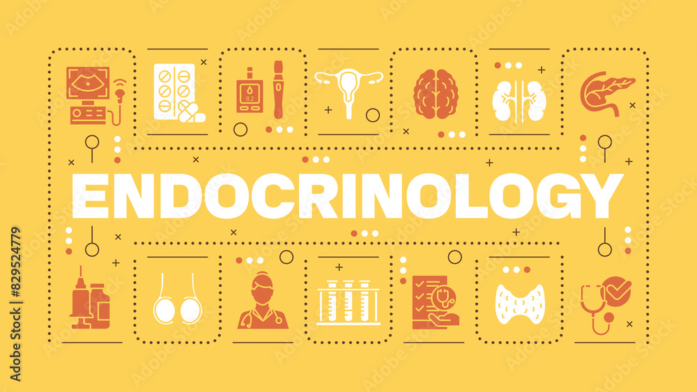 Endocrinology yellow word concept. Endocrine system checkup. Diabetes ...