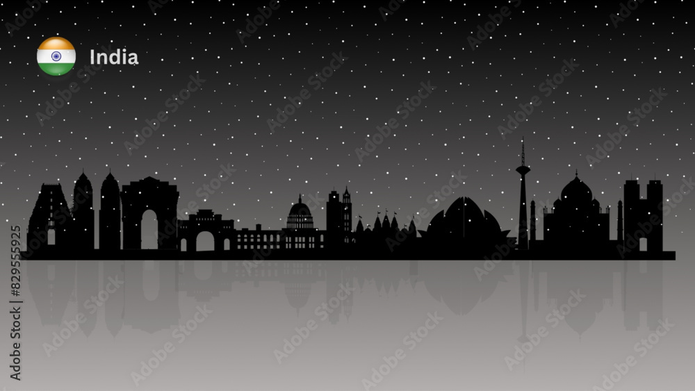 India skyline, India cityscape, India skyscraper buildings vector ...