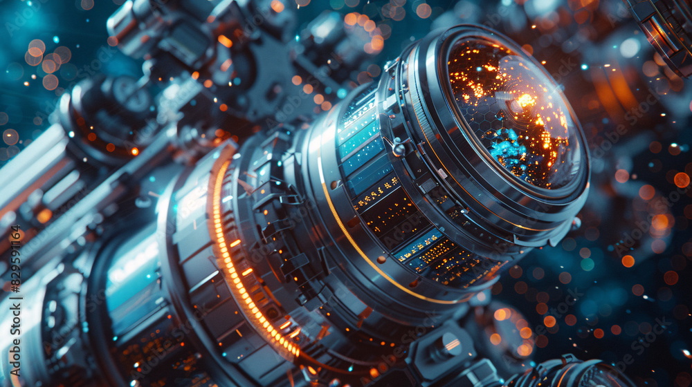 Ilustración de Stock Zoom in on the intricate details of a futuristic ...