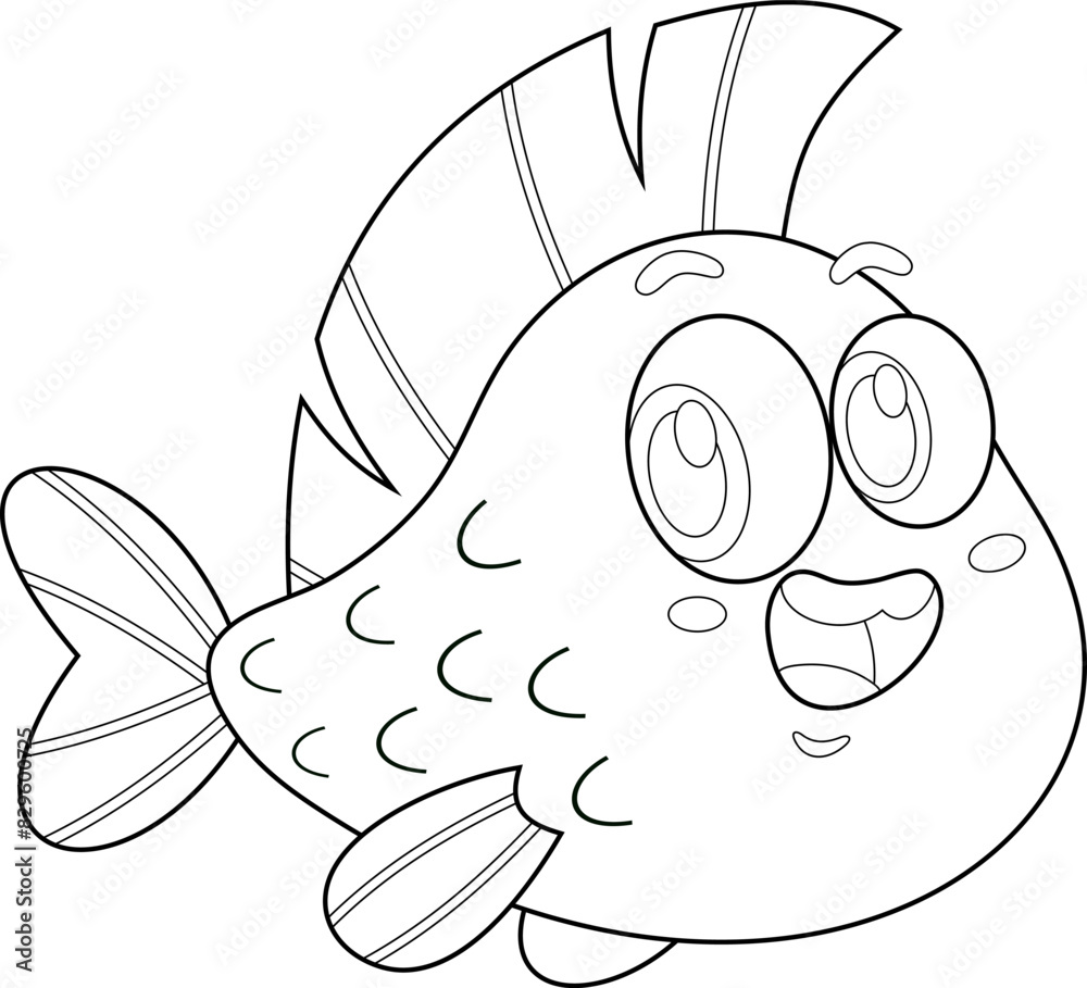 Outlined Cute Sea Fish Cartoon Character. Vector Hand Drawn ...