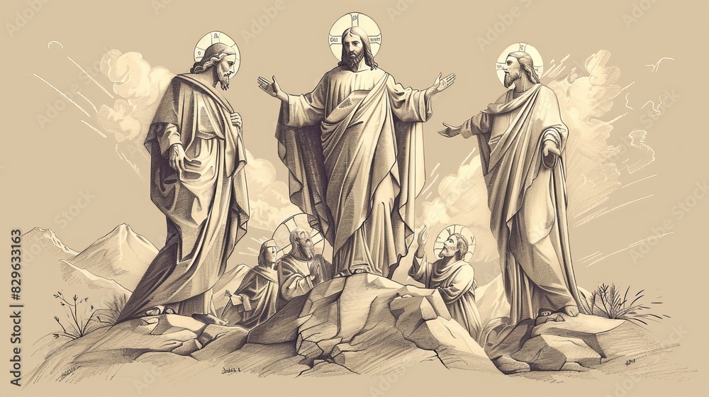 Biblical Illustration: Transfiguration of Jesus, Mountaintop Scene ...