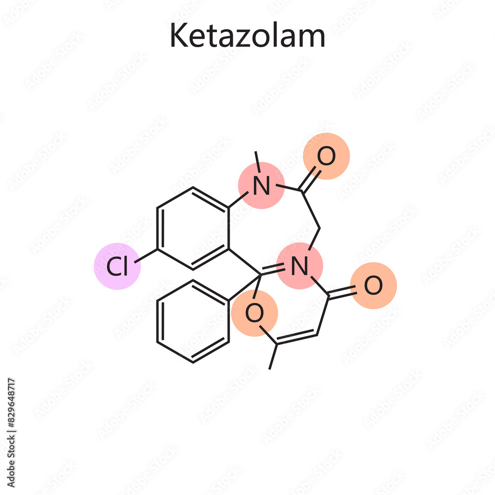Chemical organic formula of Ketazolam diagram hand drawn schematic ...