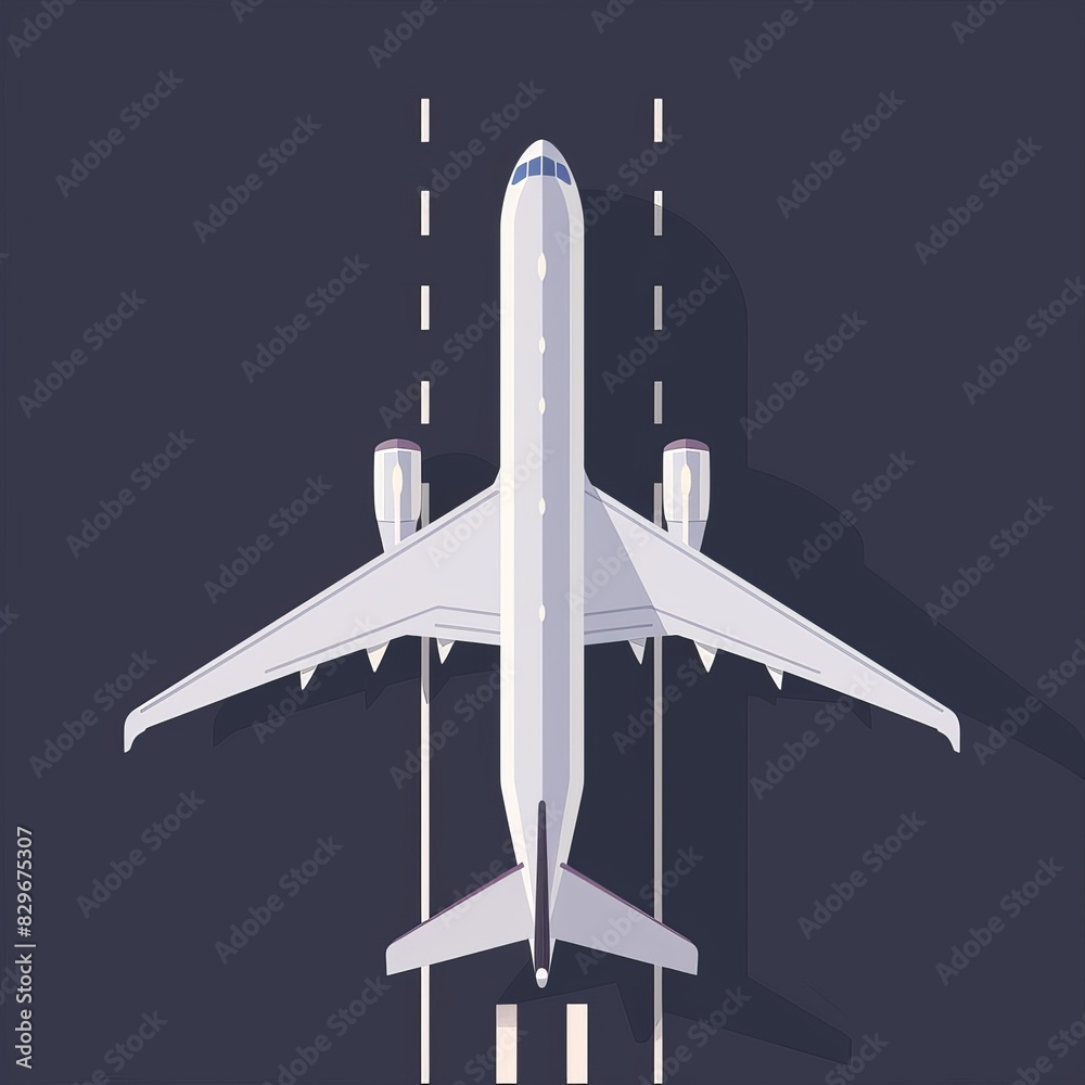 Plane emergency landing flat design top view runway animation ...
