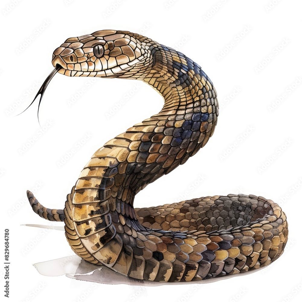 Ultra realistic watercolor style illustration of beautiful cobra, high ...