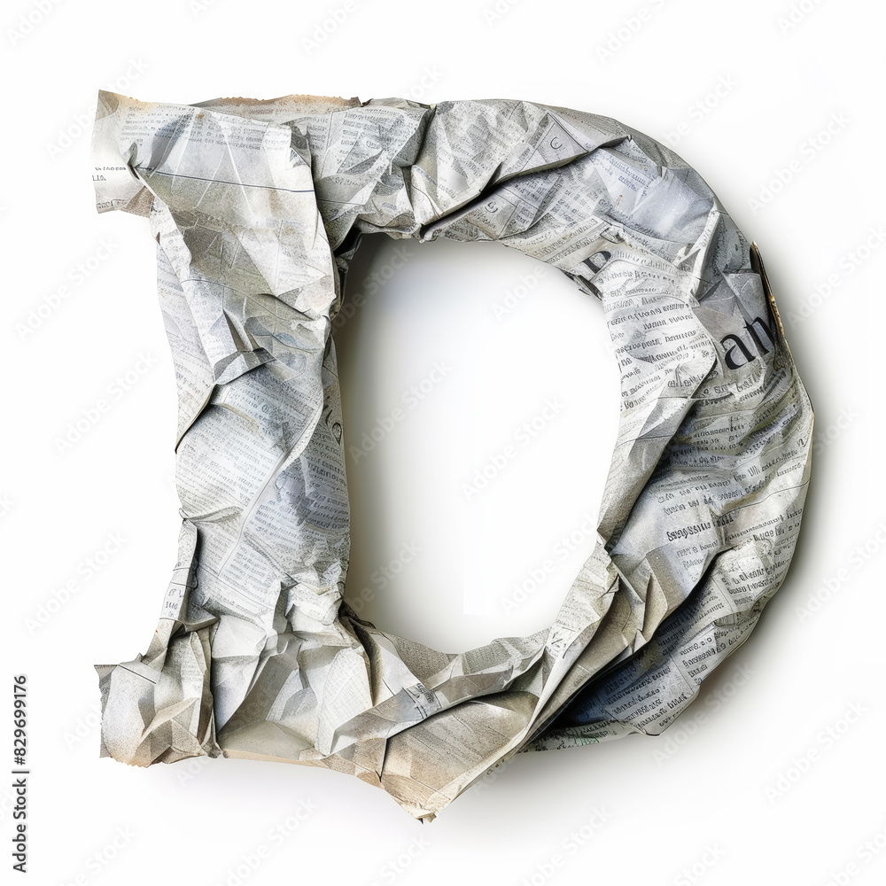 Letter D from crumpled newspaper on a clean white background. Fashion ...