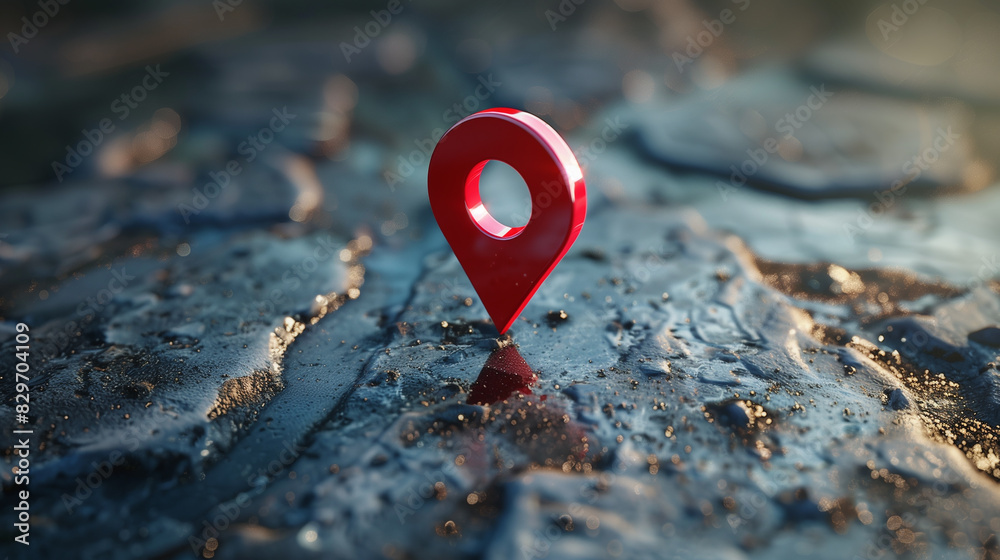 A red pin is placed on a map, indicating a specific location. Concept ...