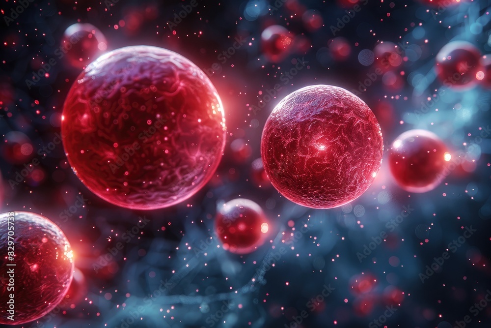 Abstract image of red blood cells in bloodstream, depicting medical and ...
