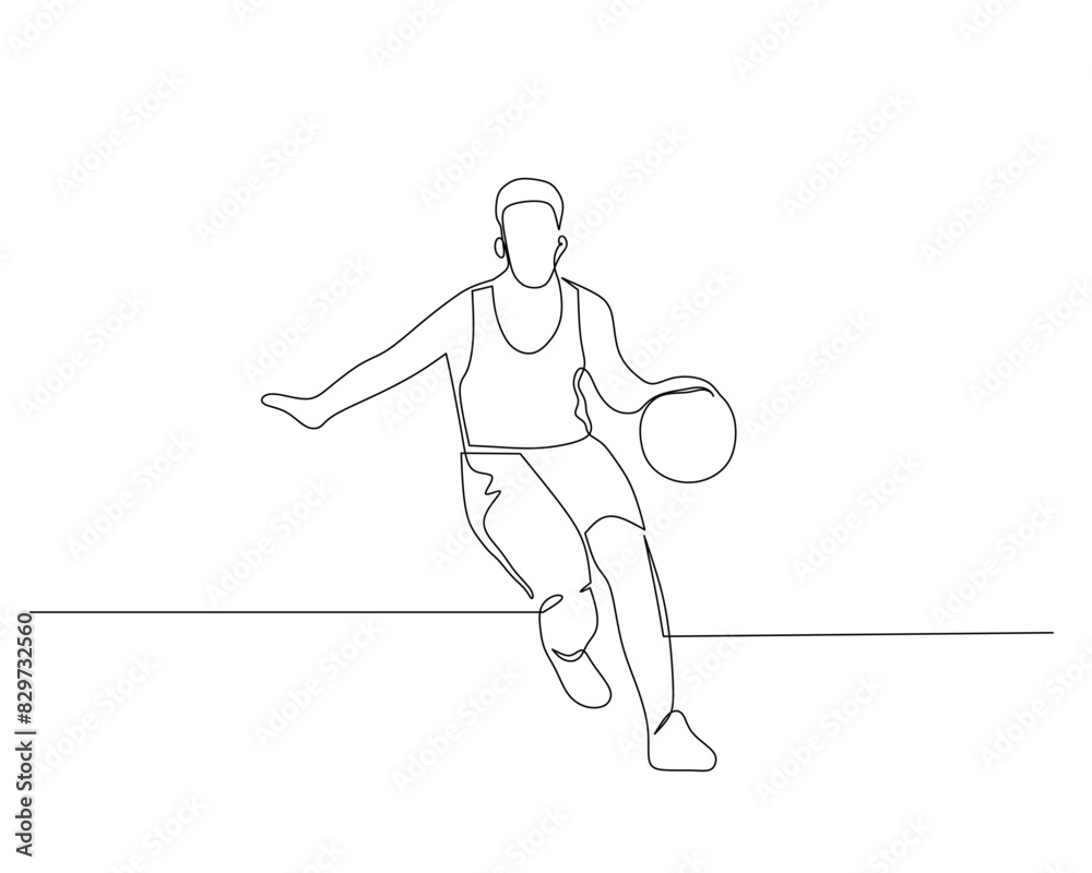Continuous single line drawing of male basketball player dribbling the ... Continuous single line drawing of male basketball player dribbling the ...