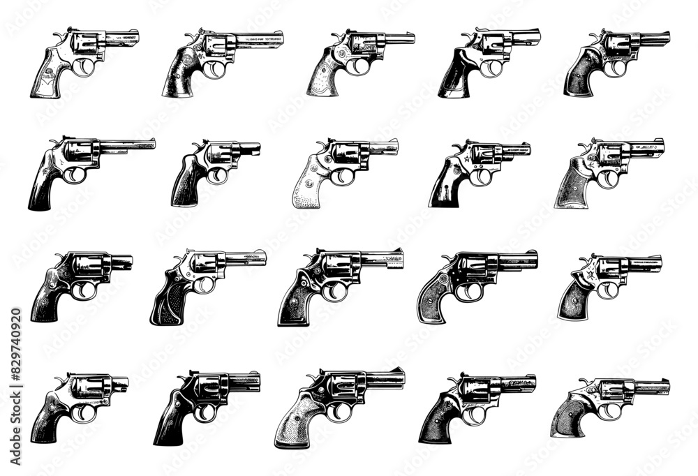 Doodle Style Antique Pistols and Revolvers Icon Set. Antique, Pistol ...