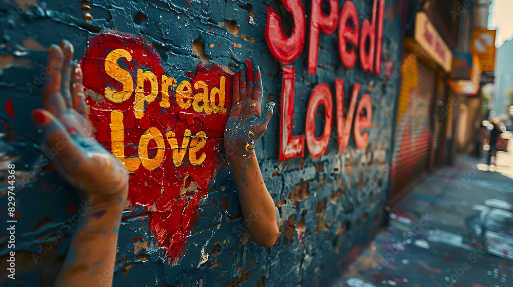 Urban mural featuring pair of hands forming a heart shape with the ...