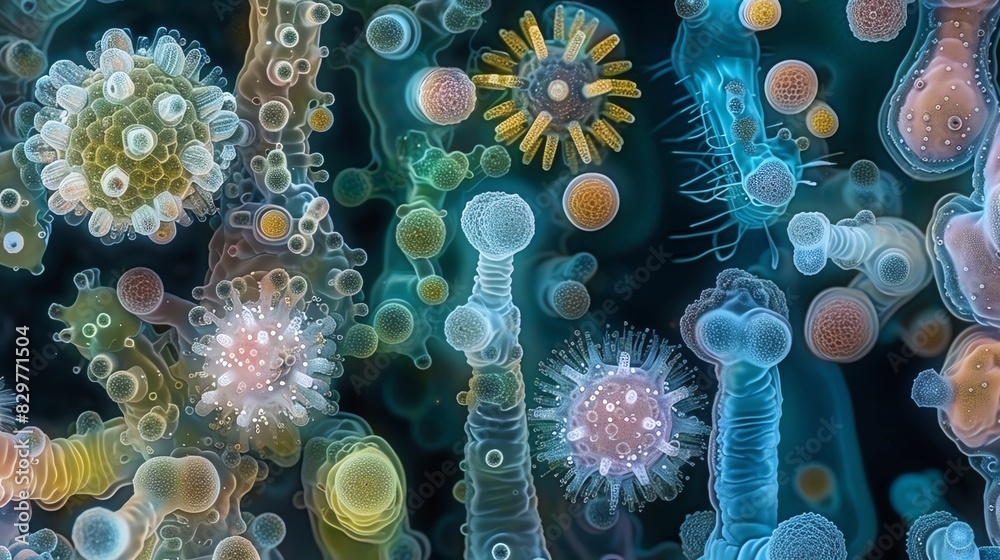 Bacterial CellsGenerate a closeup image of bacterial cells under a ...