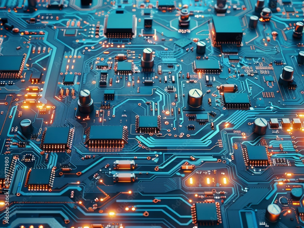 Circuit board. CPU technology. Detailed blue micro circuit diagram of a ...
