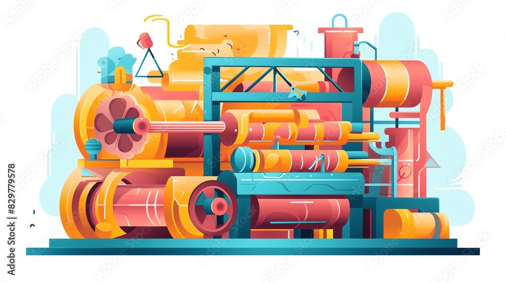 textile mill flat design front view fabric production cartoon drawing ...