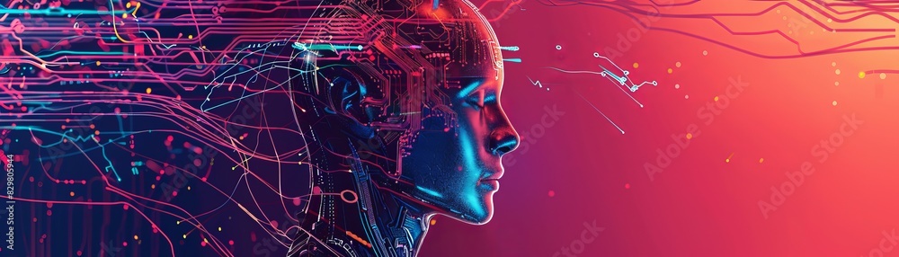 Futuristic digital concept art of a human profile merging with ...
