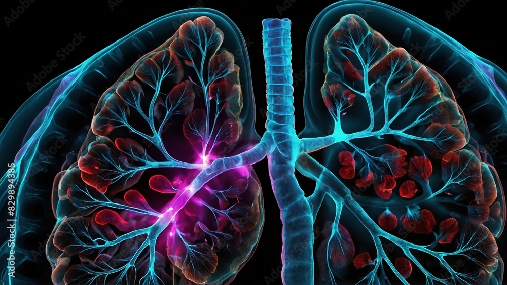 Colorful artistic human lungs anatomy on science background. 3d ...