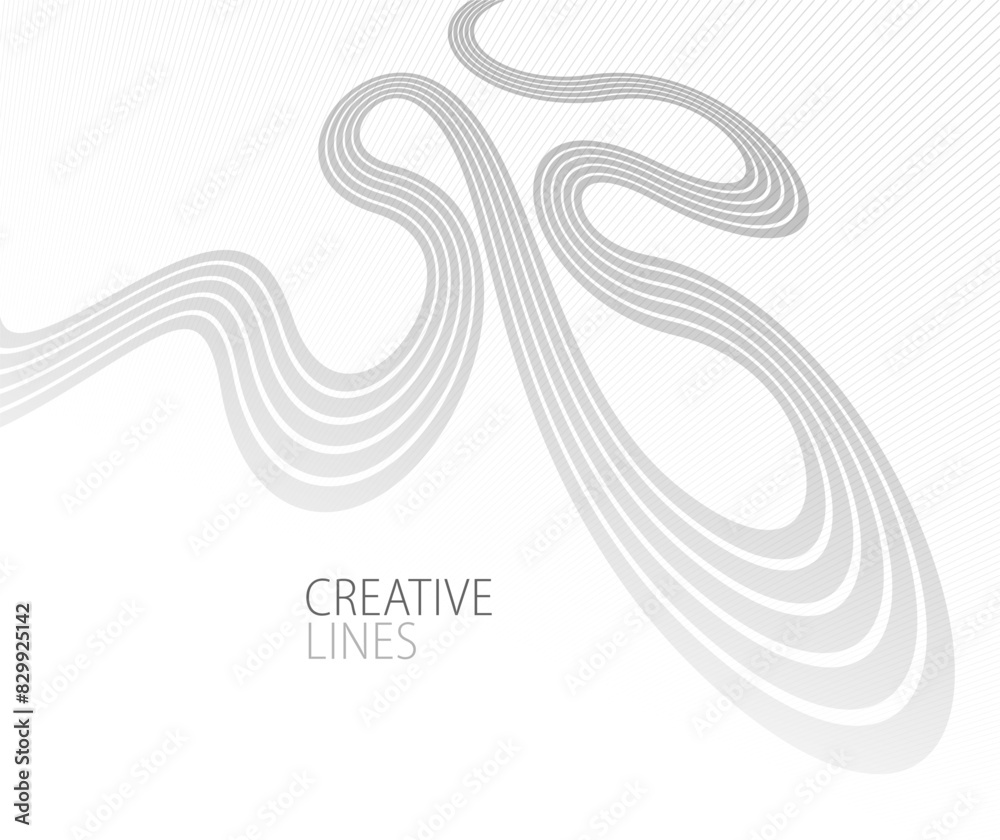 Lines in perspective vector abstract background in light grey and white ...