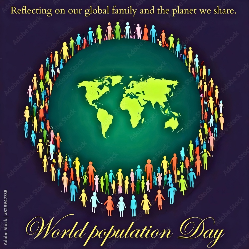 World Population Day simple background design with people icon around ...