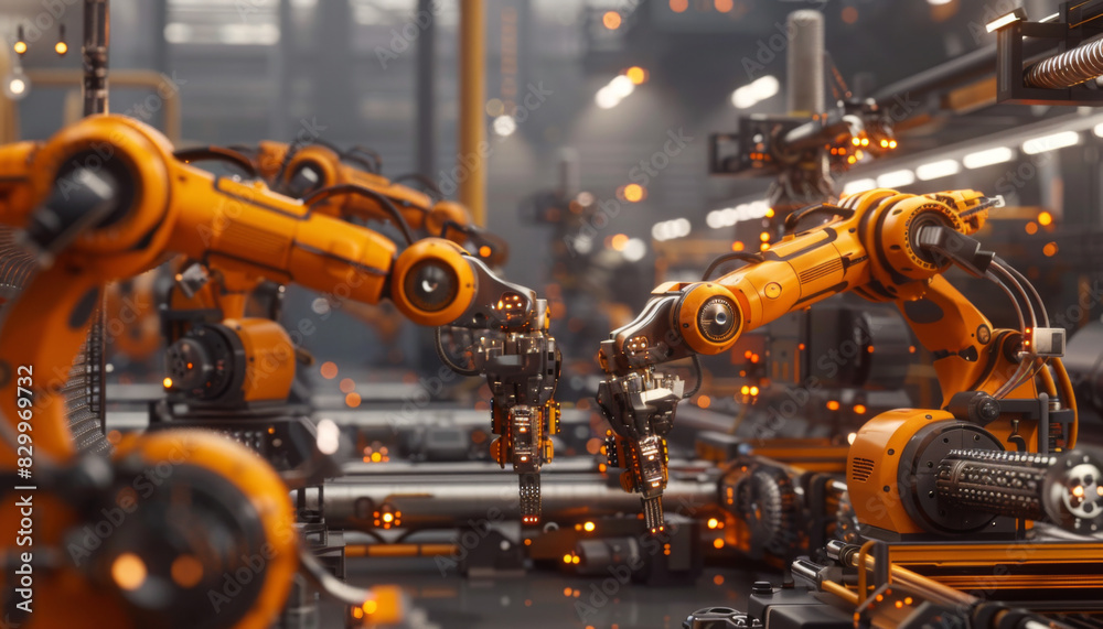Eye-level angle robotic arm production Stock Photo | Adobe Stock