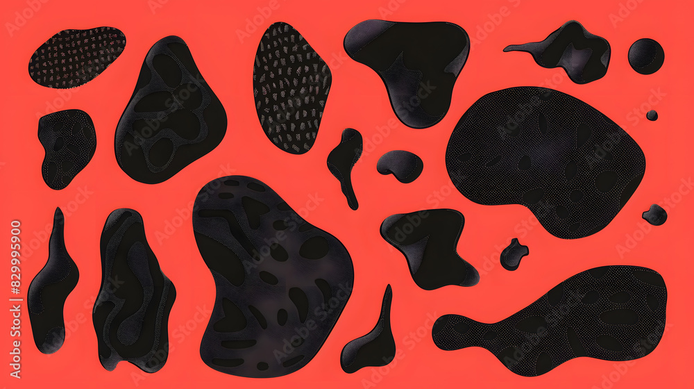 Set of black abstract shapes covered with texture. Collection of ...