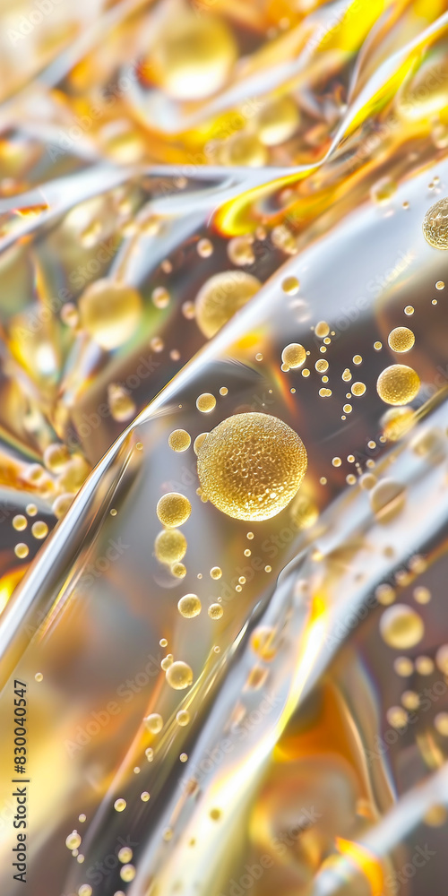 Golden bubbles suspended in a translucent medium, creating a vibrant ...