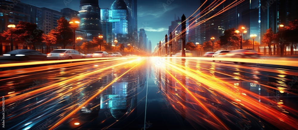 binary code numbers on motion blurred asphalt road digital matrix Stock ...