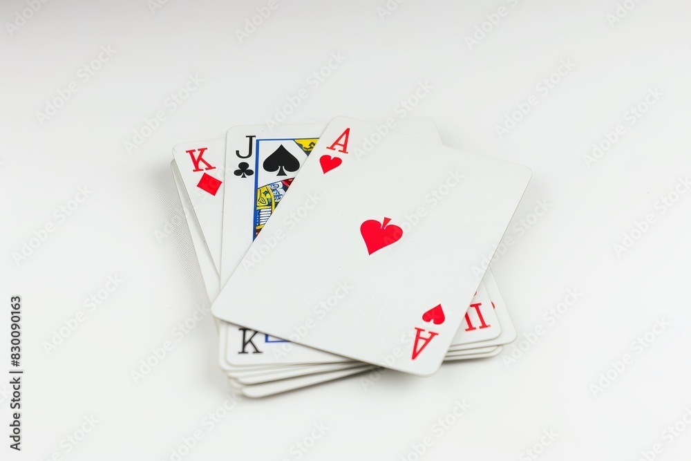 Realistic photograph of a complete Playing cards,solid stark white ...