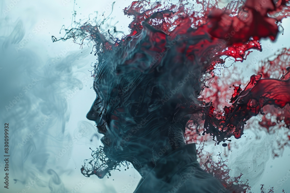 Artistic depiction of a human silhouette dissolving from the inside out ...