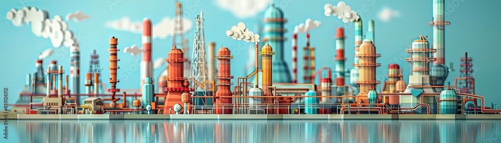 Crude oil refinery stages, intricate paper-cut style, infographic ...