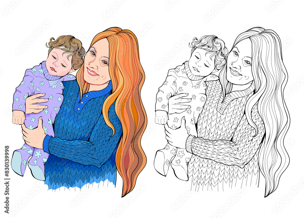 Colorful and black and white page for kids coloring book. Illustration ...