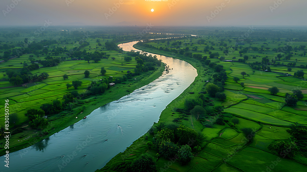 Stock-Illustration „enchanting image of Indus River winding way through ...