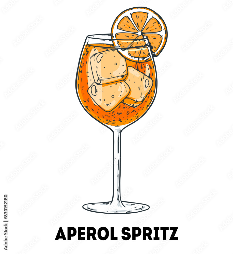 Aperol Spritz cocktail illustration. Hand drawn sketch. Vector ...