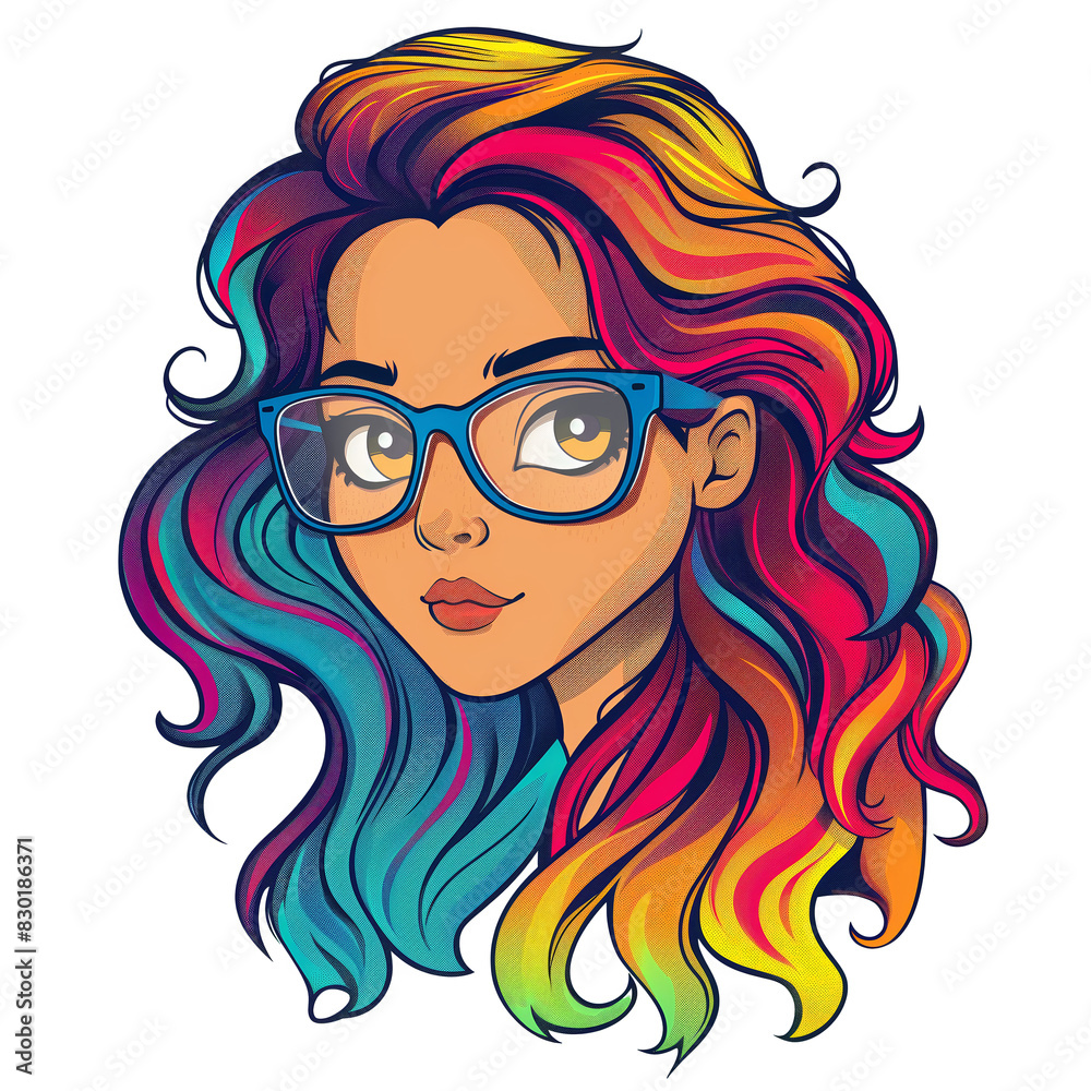 latina girl with rainbow hair wearing glasses . Clipart PNG image ...