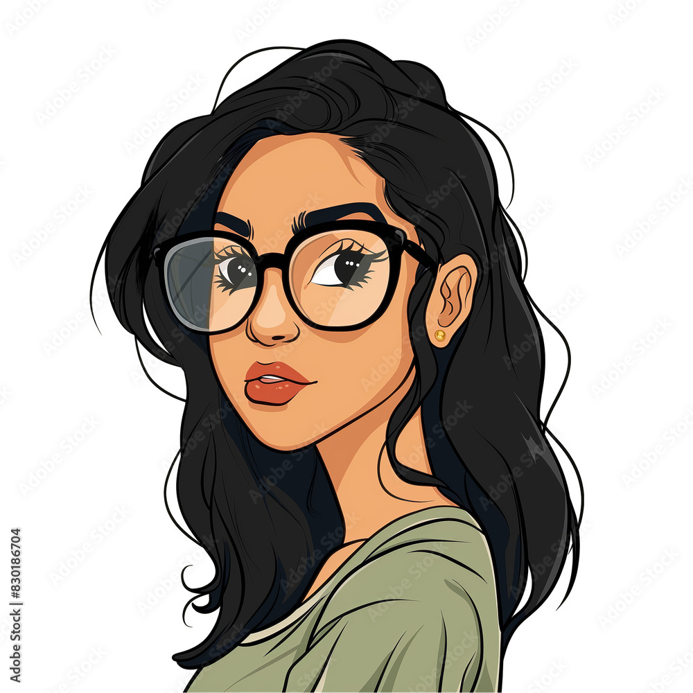 latina girl with black hair wearing glasses . Clipart PNG image ...