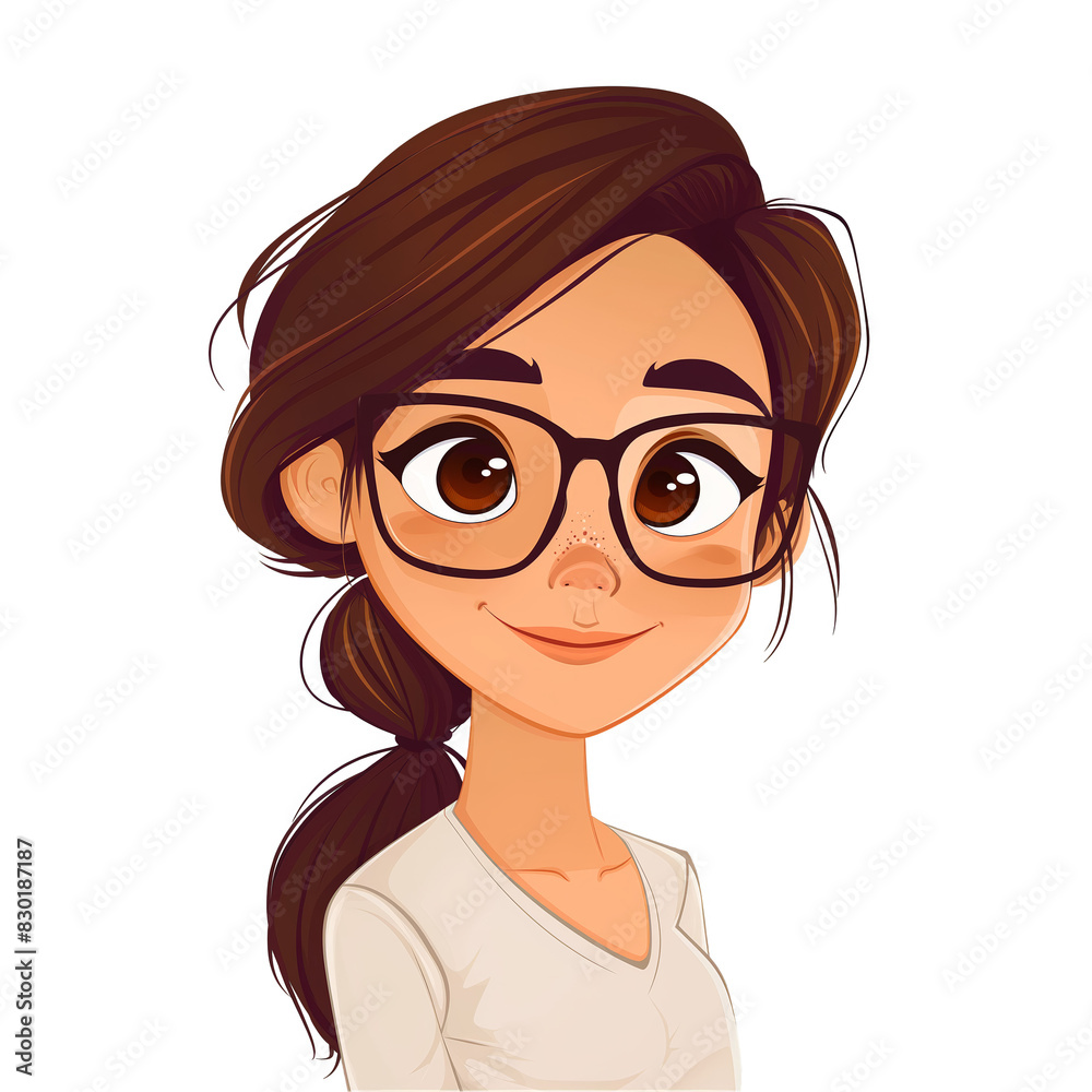 latina girl with brown hair wearing glasses . Clipart PNG image ...