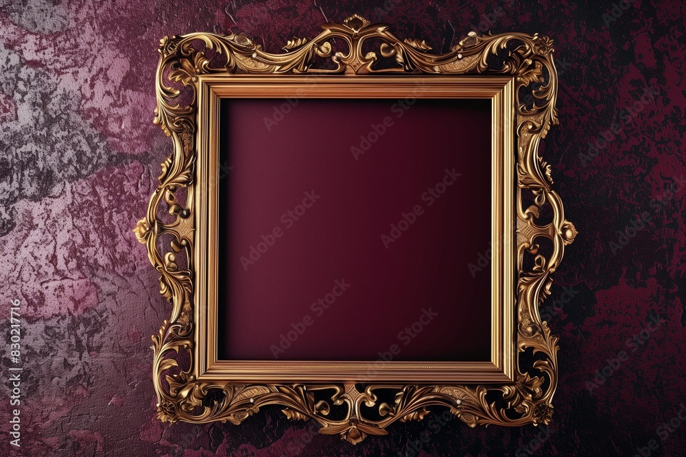 /imagine: An ornate gold frame on a rich burgundy wall, the framea??s ...