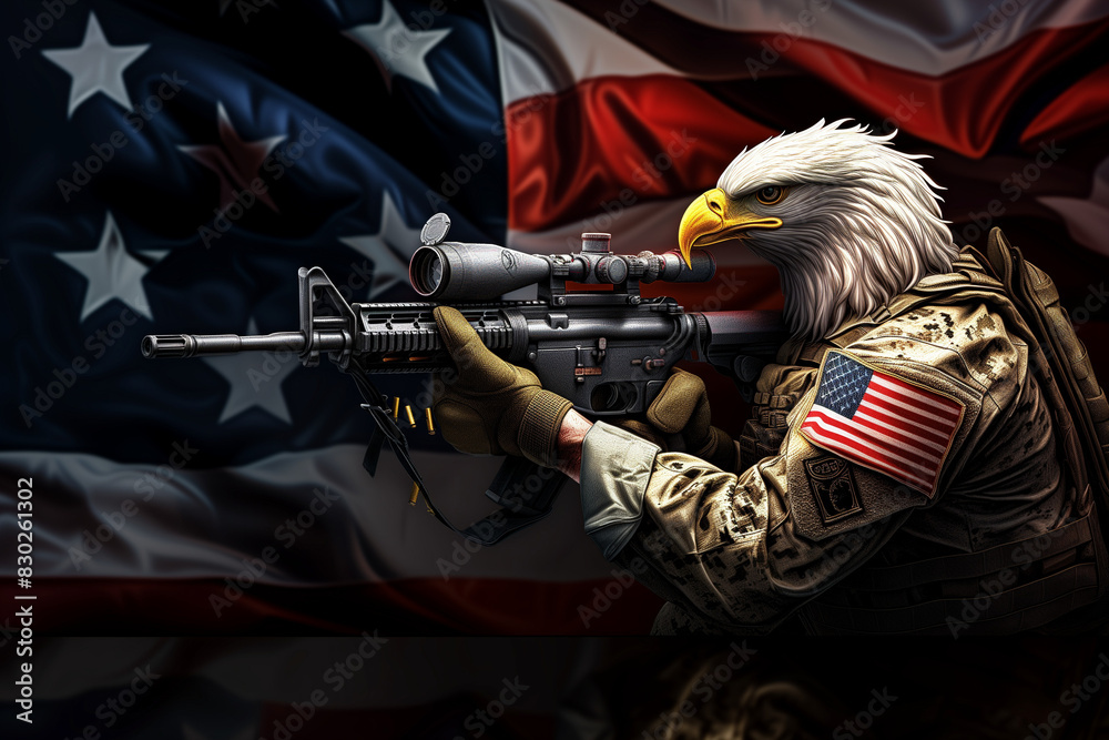 Symbol of Patriotism and Strength: American Soldier Stands Tall, Eagle ...