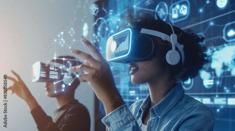 People using AR glasses seamlessly interact with virtual elements ...