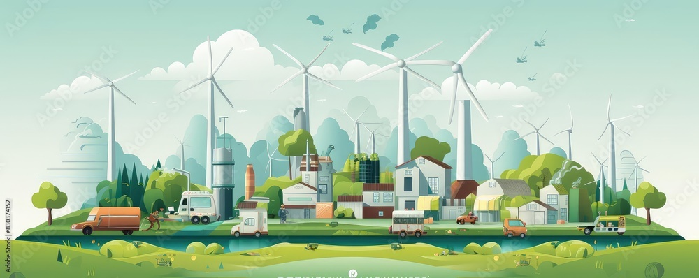 Biomass energy renewable energy illustration flat design front view ...