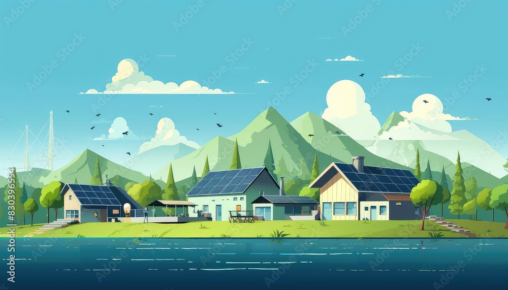 Integrated photovoltaic solutions, flat design, side view ...